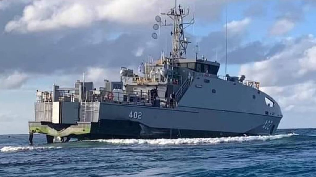 Fiji Navy’s new Patrol Boat RFNS Puamau runs aground on Fulaga Island ...